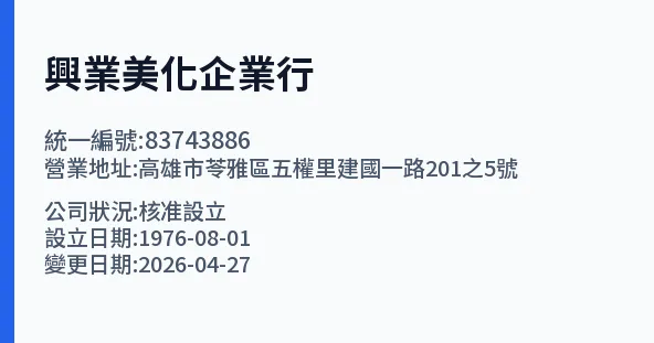 興業美化企業行的照片-統編 83743886(高雄市) 公司登記資料與營業項目詳細圖表