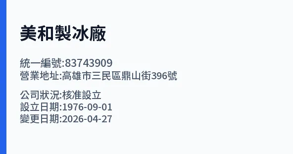 美和製冰廠的照片-統編 83743909(高雄市) 公司登記資料與營業項目詳細圖表