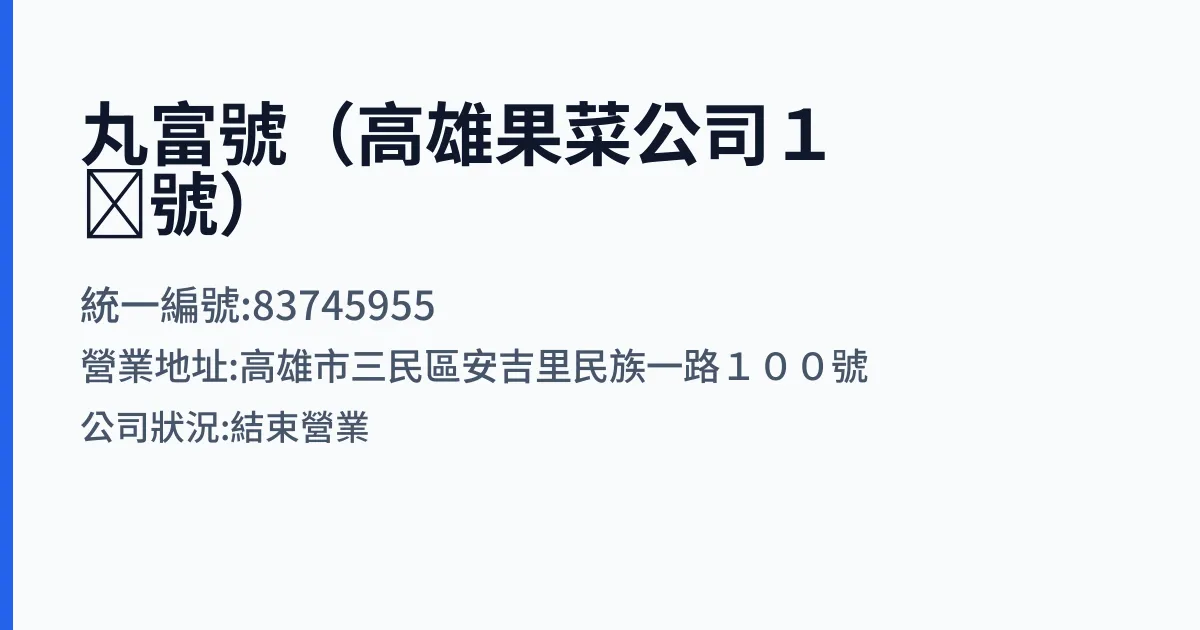 丸富號（高雄果菜公司１號） - 統編 83745955（高雄市） 公司登記資料與營業項目詳細圖表
