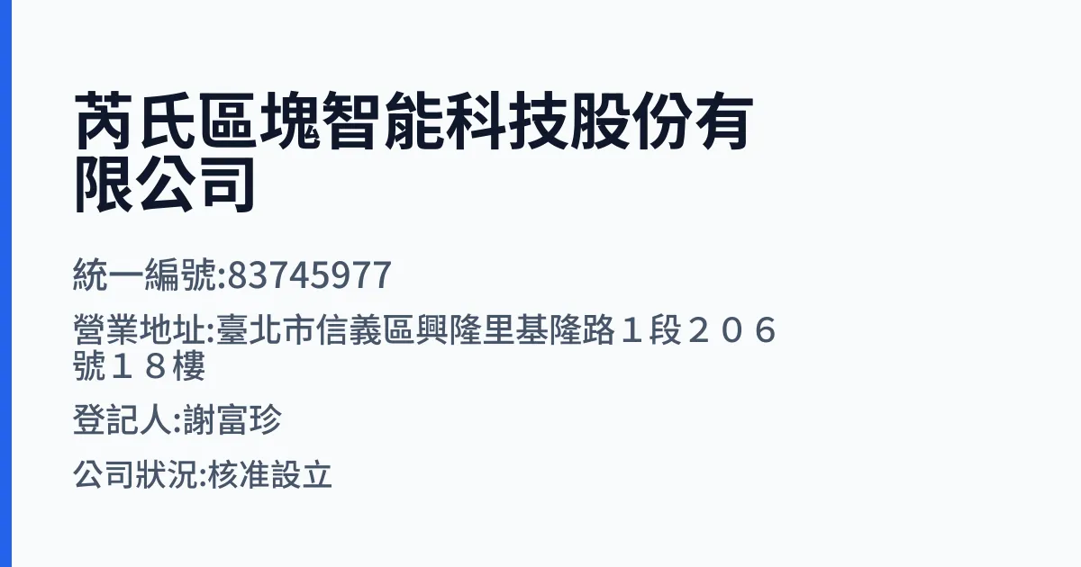 芮氏區塊智能科技股份有限公司 - 統編 83745977(臺北市) 公司登記資料與營業項目詳細圖表
