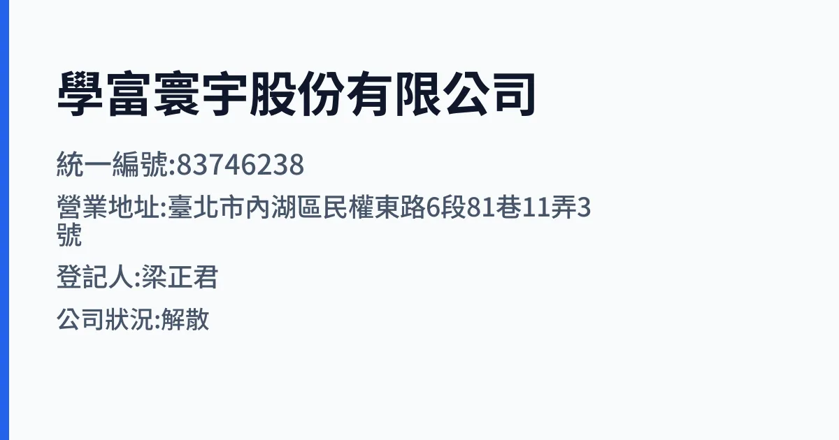 學富寰宇股份有限公司 - 統編 83746238(臺北市) 公司登記資料與營業項目詳細圖表