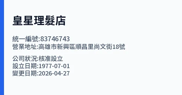 皇星理髮店的照片-統編 83746743(高雄市) 公司登記資料與營業項目詳細圖表
