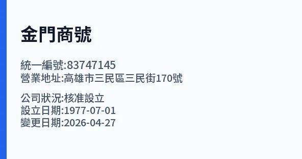 金門商號的照片-統編 83747145(高雄市) 公司登記資料與營業項目詳細圖表