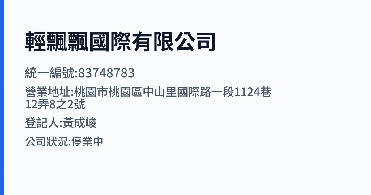 輕飄飄國際有限公司 - 統編 83748783(桃園市) 公司登記資料與營業項目詳細圖表