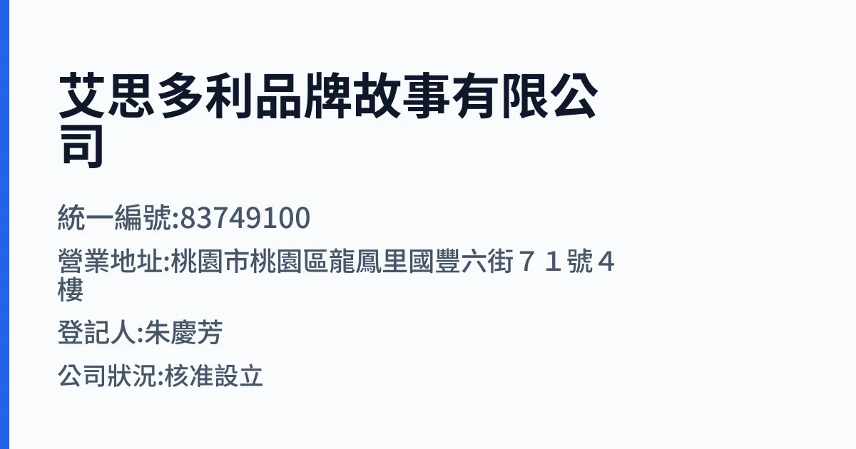 艾思多利品牌故事有限公司 - 統編 83749100(桃園市) 公司登記資料與營業項目詳細圖表