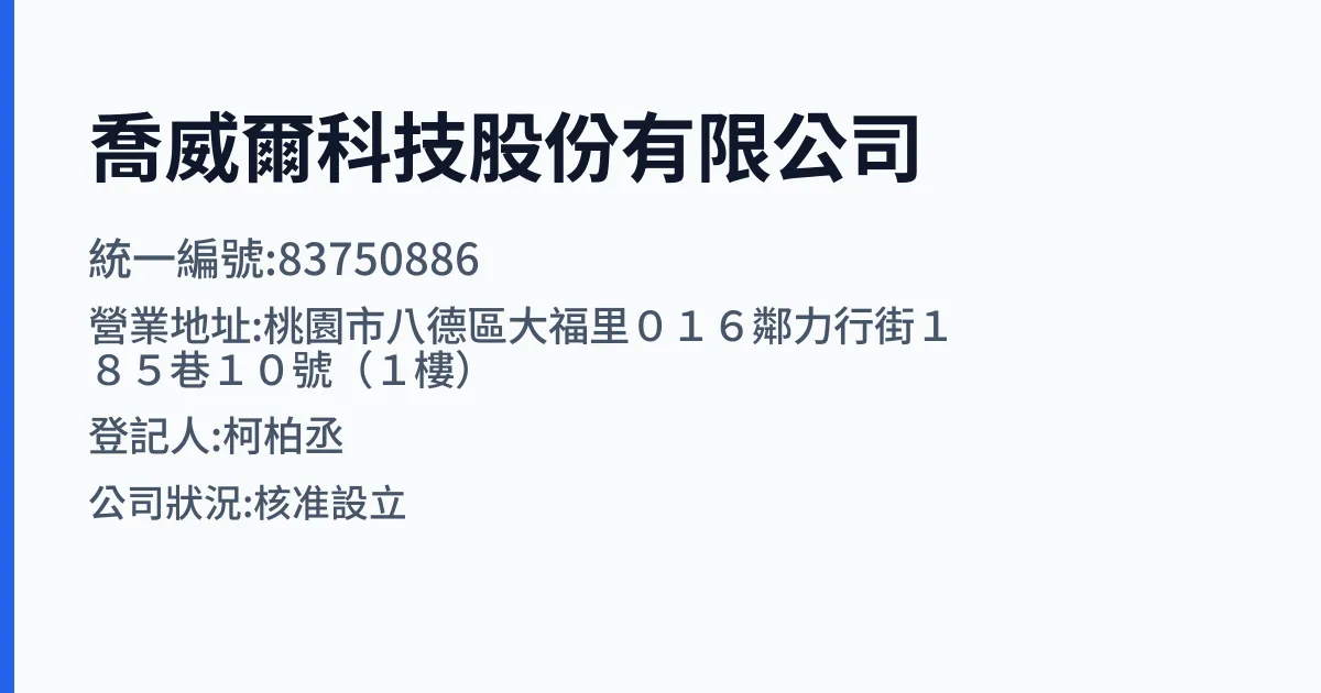 喬威爾科技股份有限公司 - 統編 83750886(桃園市) 公司登記資料與營業項目詳細圖表