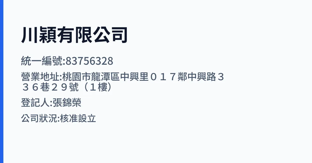 川穎有限公司 - 統編 83756328(桃園市) 公司登記資料與營業項目詳細圖表