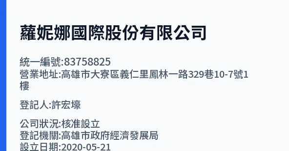 蘿妮娜國際股份有限公司的照片-統編 83758825(高雄市) 公司登記資料與營業項目詳細圖表