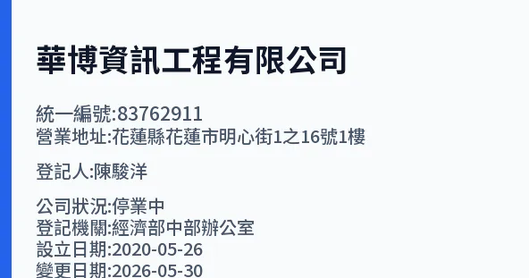 華博資訊工程有限公司的照片-統編 83762911(花蓮縣) 公司登記資料與營業項目詳細圖表