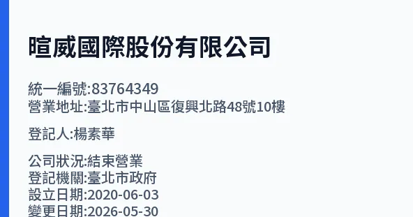 暄威國際股份有限公司的照片-統編 83764349(臺北市) 公司登記資料與營業項目詳細圖表