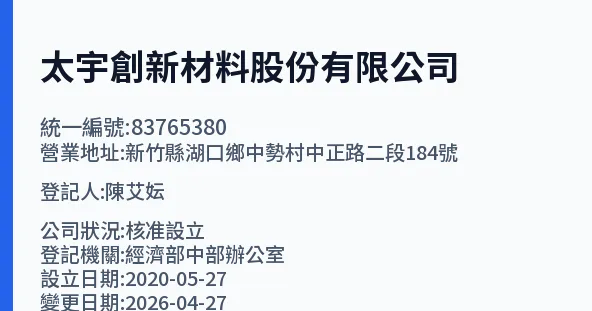 太宇創新材料股份有限公司的照片-統編 83765380(新竹縣) 公司登記資料與營業項目詳細圖表