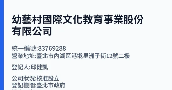 幼藝村國際文化教育事業股份有限公司的照片-統編 83769288(臺北市) 公司登記資料與營業項目詳細圖表
