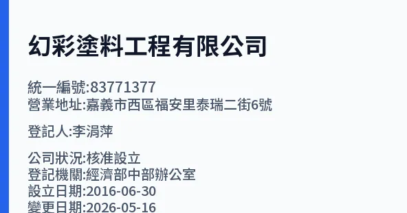 幻彩塗料工程有限公司的照片-統編 83771377(嘉義市) 公司登記資料與營業項目詳細圖表