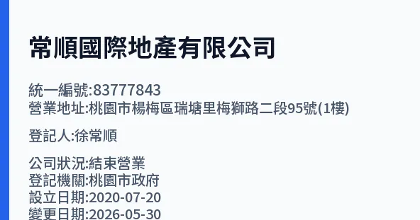 常順國際地產有限公司的照片-統編 83777843(桃園市) 公司登記資料與營業項目詳細圖表