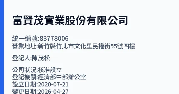 富賢茂實業股份有限公司的照片-統編 83778006(新竹縣) 公司登記資料與營業項目詳細圖表