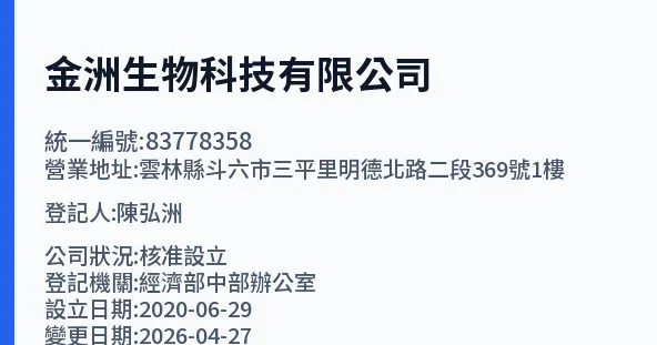 金洲生物科技有限公司的照片-統編 83778358(雲林縣) 公司登記資料與營業項目詳細圖表