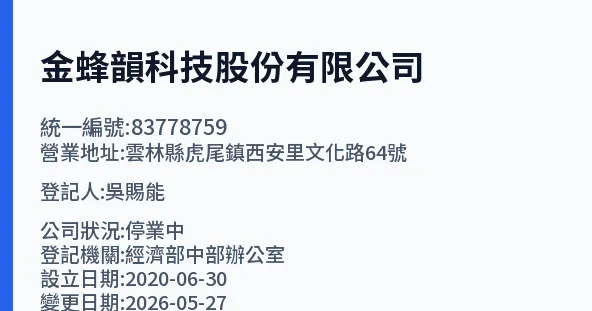 金蜂韻科技股份有限公司的照片-統編 83778759(雲林縣) 公司登記資料與營業項目詳細圖表