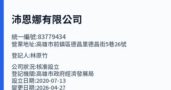 沛恩娜有限公司的照片-統編 83779434(高雄市) 公司登記資料與營業項目詳細圖表