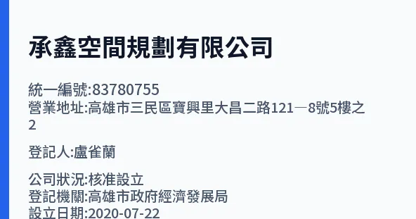承鑫空間規劃有限公司的照片-統編 83780755(高雄市) 公司登記資料與營業項目詳細圖表
