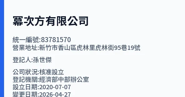 冪次方有限公司的照片-統編 83781570(新竹市) 公司登記資料與營業項目詳細圖表