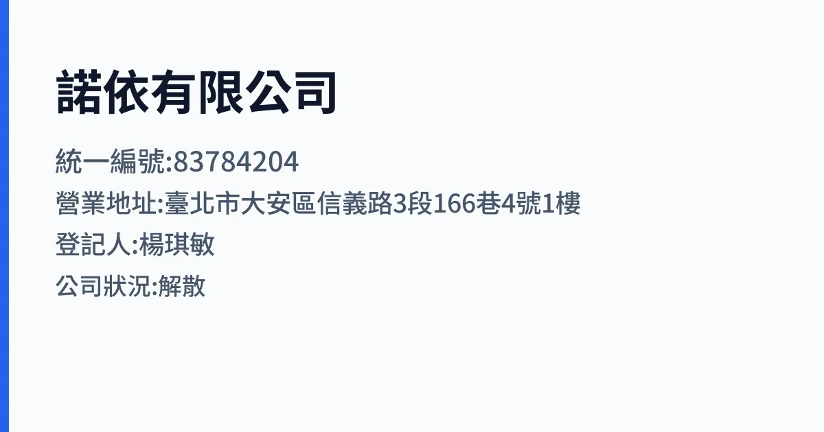 諾依有限公司 - 統編 83784204(臺北市) 公司登記資料與營業項目詳細圖表