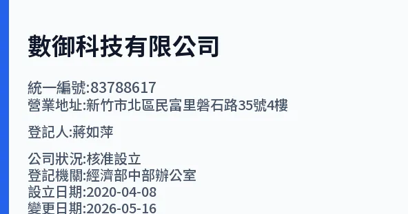 數御科技有限公司的照片-統編 83788617(新竹市) 公司登記資料與營業項目詳細圖表