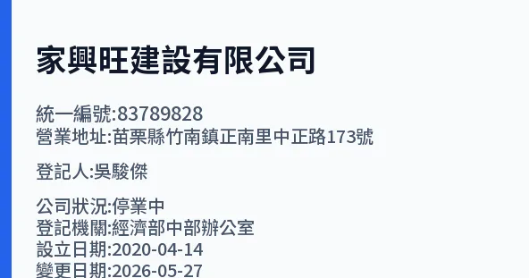家興旺建設有限公司的照片-統編 83789828(苗栗縣) 公司登記資料與營業項目詳細圖表