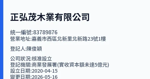 正弘茂木業有限公司的照片-統編 83789876(嘉義市) 公司登記資料與營業項目詳細圖表