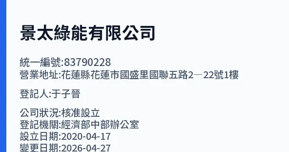 景太綠能有限公司的照片-統編 83790228(花蓮縣) 公司登記資料與營業項目詳細圖表