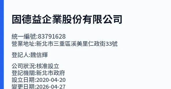 固德益企業股份有限公司的照片-統編 83791628(新北市) 公司登記資料與營業項目詳細圖表