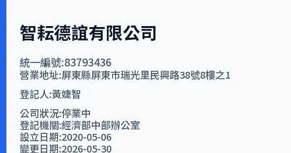 智耘德誼有限公司的照片-統編 83793436(屏東縣) 公司登記資料與營業項目詳細圖表