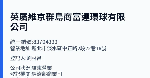 英屬維京群島商富運環球有限公司的照片-統編 83794322(新北市) 公司登記資料與營業項目詳細圖表