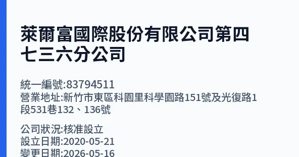 萊爾富國際股份有限公司第四七三六分公司的照片-統編 83794511(新竹市) 公司登記資料與營業項目詳細圖表
