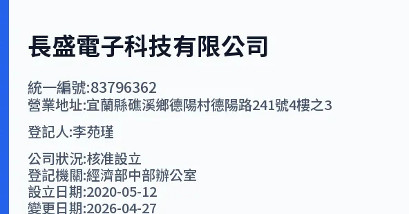 長盛電子科技有限公司的照片-統編 83796362(宜蘭縣) 公司登記資料與營業項目詳細圖表
