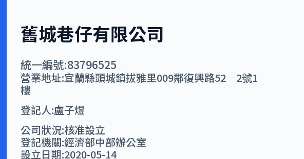舊城巷仔有限公司的照片-統編 83796525(宜蘭縣) 公司登記資料與營業項目詳細圖表