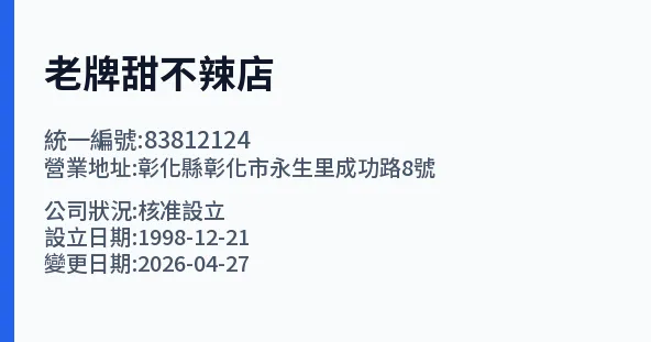 老牌甜不辣店的照片-統編 83812124(彰化縣) 公司登記資料與營業項目詳細圖表