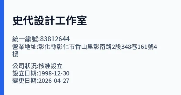 史代設計工作室的照片-統編 83812644(彰化縣) 公司登記資料與營業項目詳細圖表