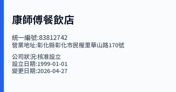 康師傅餐飲店的照片-統編 83812742(彰化縣) 公司登記資料與營業項目詳細圖表