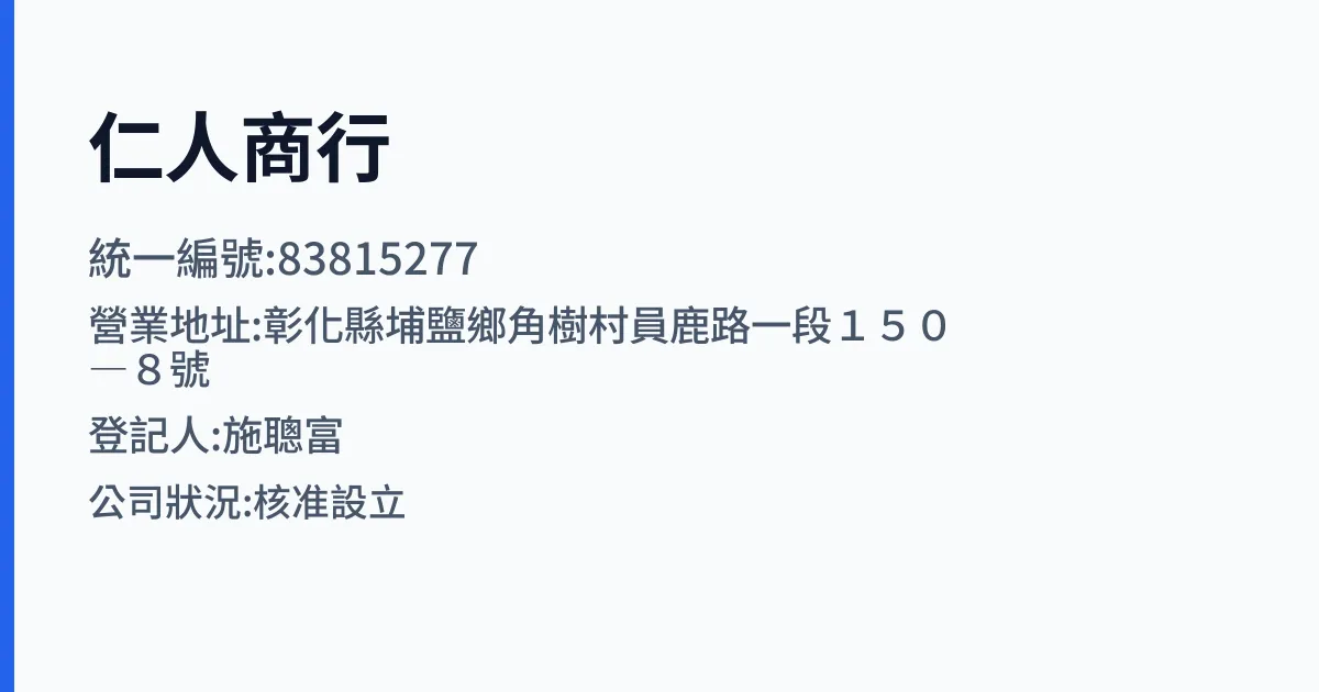 仁人商行 - 統編 83815277(彰化縣) 公司登記資料與營業項目詳細圖表