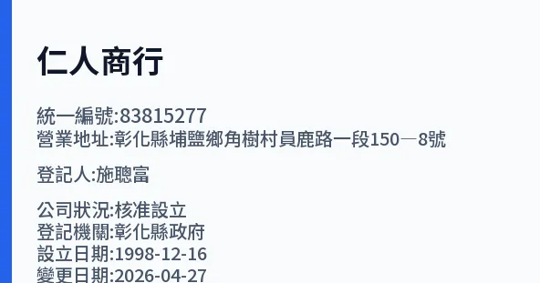 仁人商行的照片-統編 83815277(彰化縣) 公司登記資料與營業項目詳細圖表