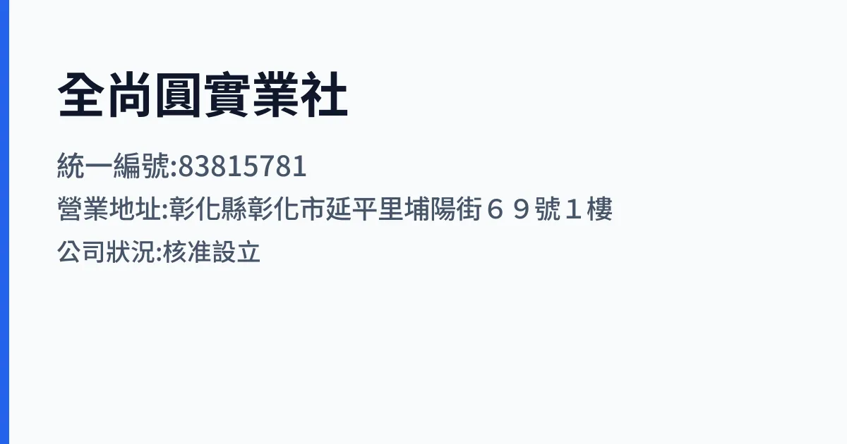 全尚圓實業社 - 統編 83815781(彰化縣) 公司登記資料與營業項目詳細圖表