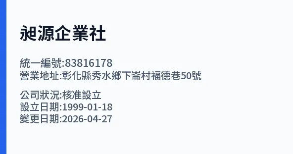 昶源企業社的照片-統編 83816178(彰化縣) 公司登記資料與營業項目詳細圖表