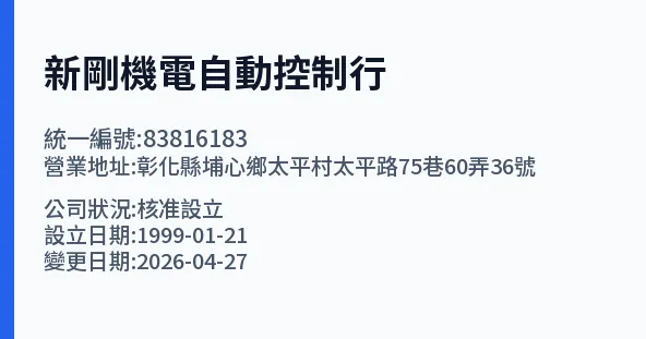新剛機電自動控制行的照片-統編 83816183(彰化縣) 公司登記資料與營業項目詳細圖表