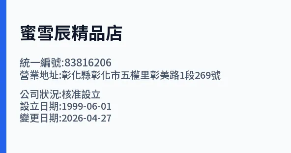 蜜雪辰精品店的照片-統編 83816206(彰化縣) 公司登記資料與營業項目詳細圖表