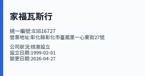 家福瓦斯行的照片-統編 83816727(彰化縣) 公司登記資料與營業項目詳細圖表