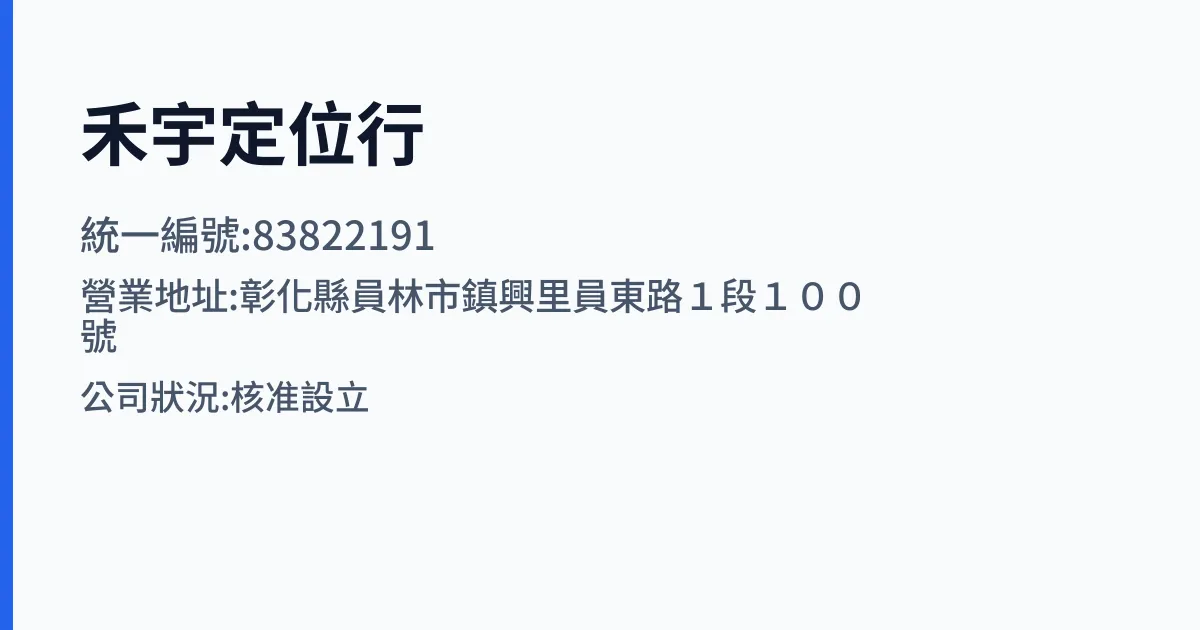 禾宇定位行 - 統編 83822191(彰化縣) 公司登記資料與營業項目詳細圖表