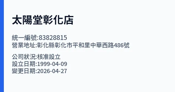 太陽堂彰化店的照片-統編 83828815(彰化縣) 公司登記資料與營業項目詳細圖表