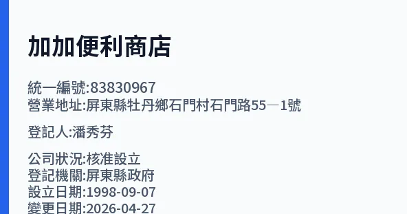 加加便利商店的照片-統編 83830967(屏東縣) 公司登記資料與營業項目詳細圖表