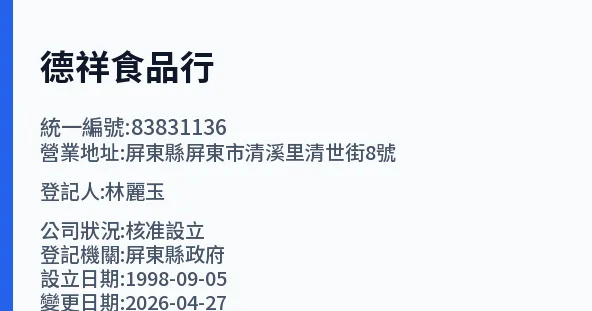 德祥食品行的照片-統編 83831136(屏東縣) 公司登記資料與營業項目詳細圖表