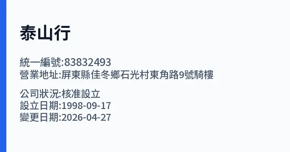 泰山行的照片-統編 83832493(屏東縣) 公司登記資料與營業項目詳細圖表